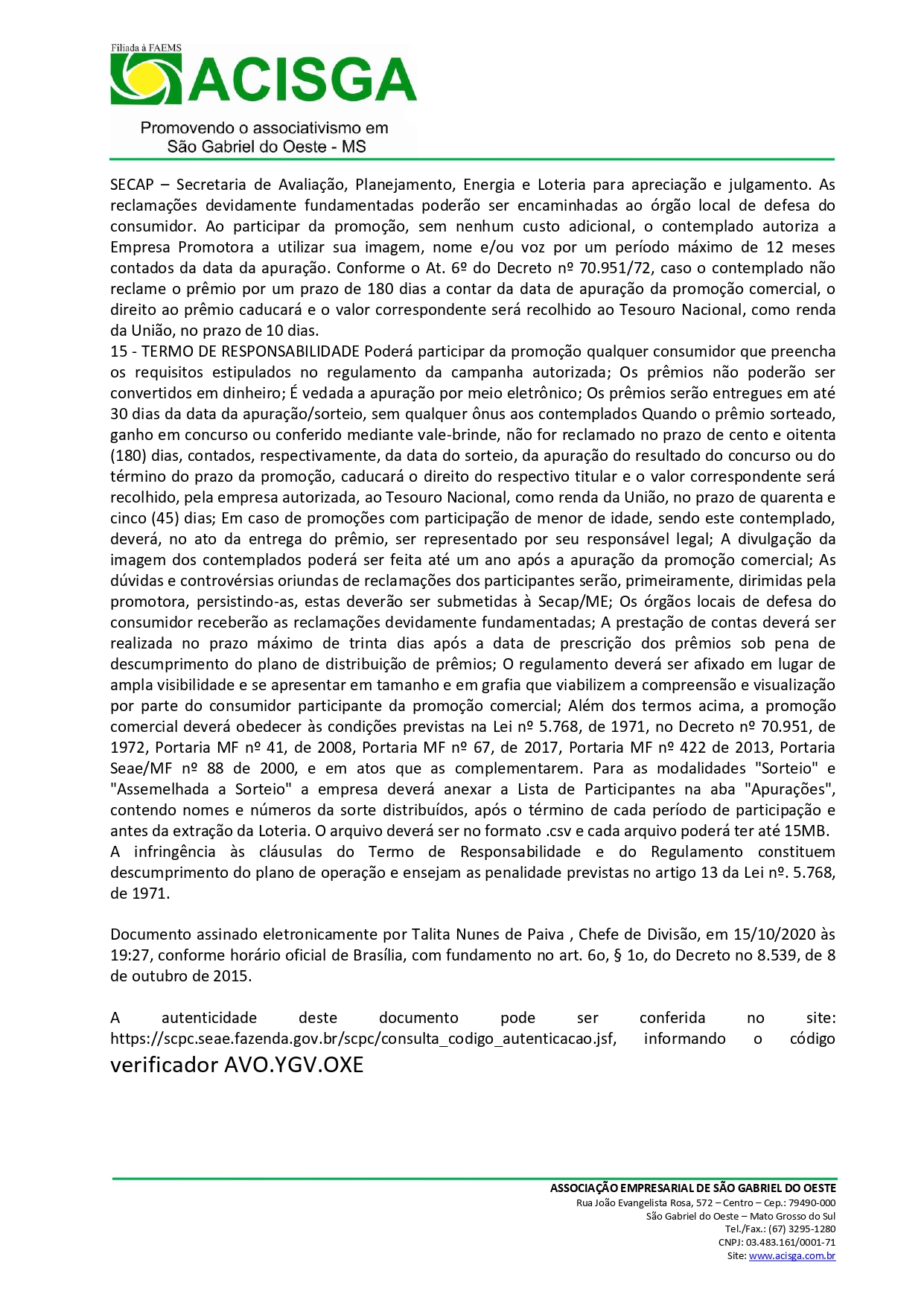 Regulamento PromoÇÃo Natal Feliz 2020 Associação Empresarial De São